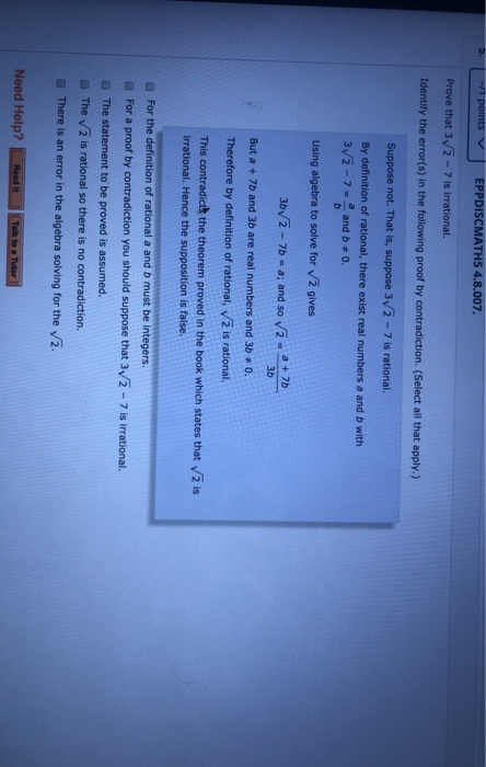 Solved 3. 1 points EPPDISCMATH5 4.8.007. Prove that 3 2 - 7 | Chegg.com