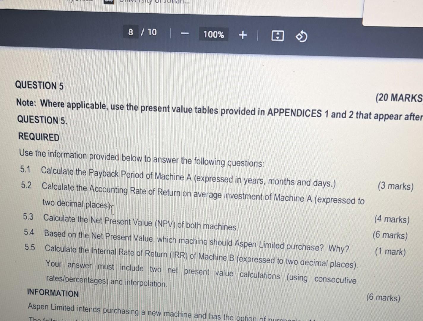 Solved (20 MARKS Note: Where applicable, use the present | Chegg.com