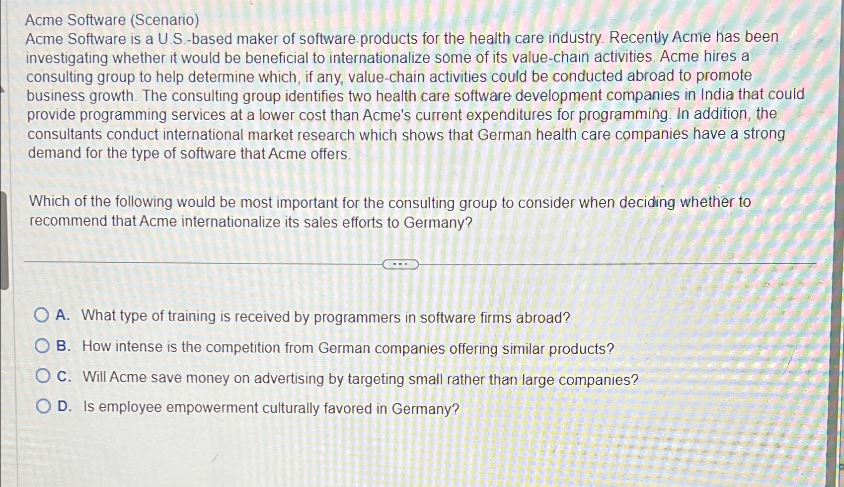 Solved Acme Software (Scenario)Acme Software is a U.S.-based | Chegg.com