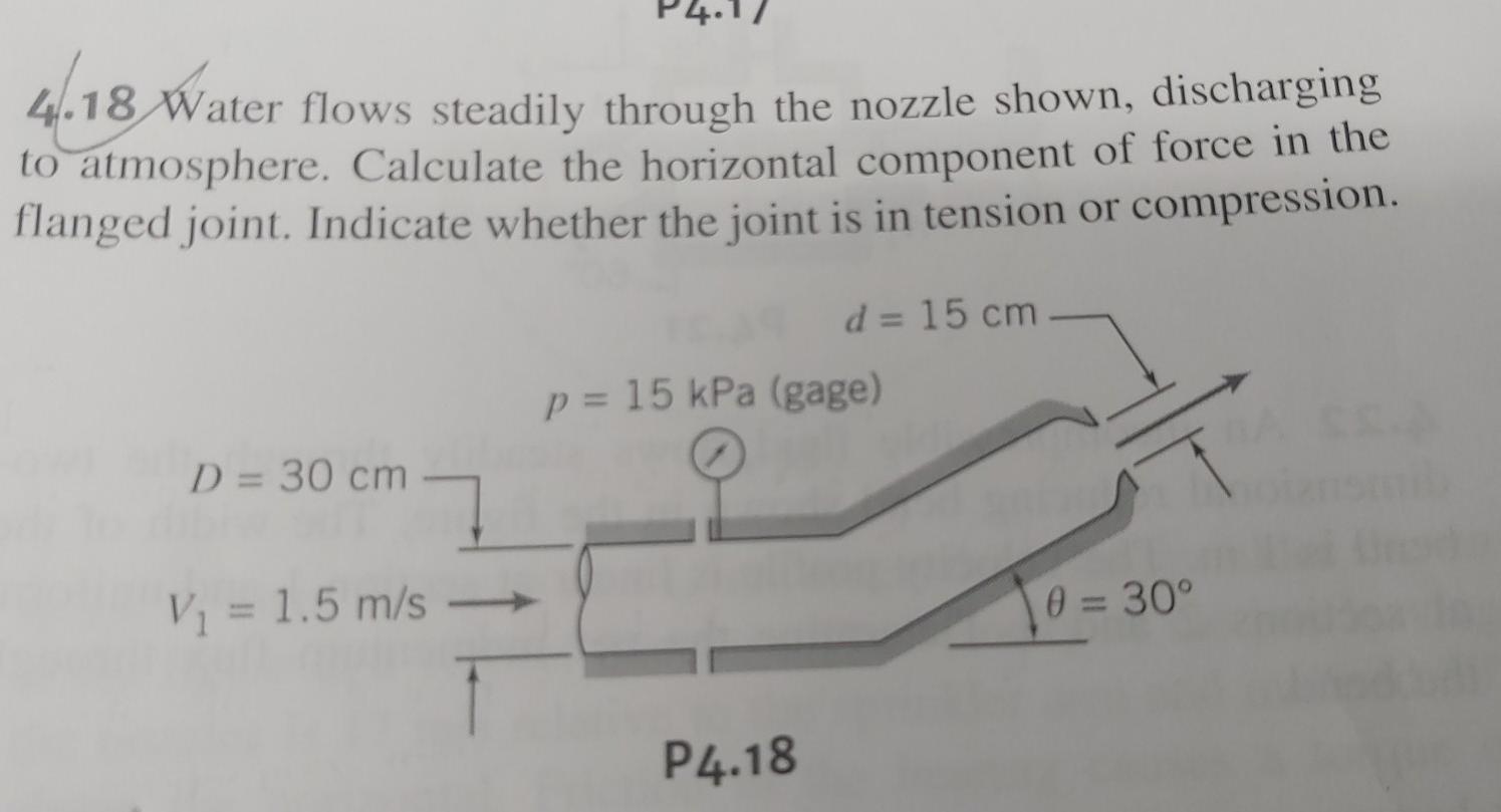 Solved 4.18 Water flows steadily through the nozzle shown, | Chegg.com