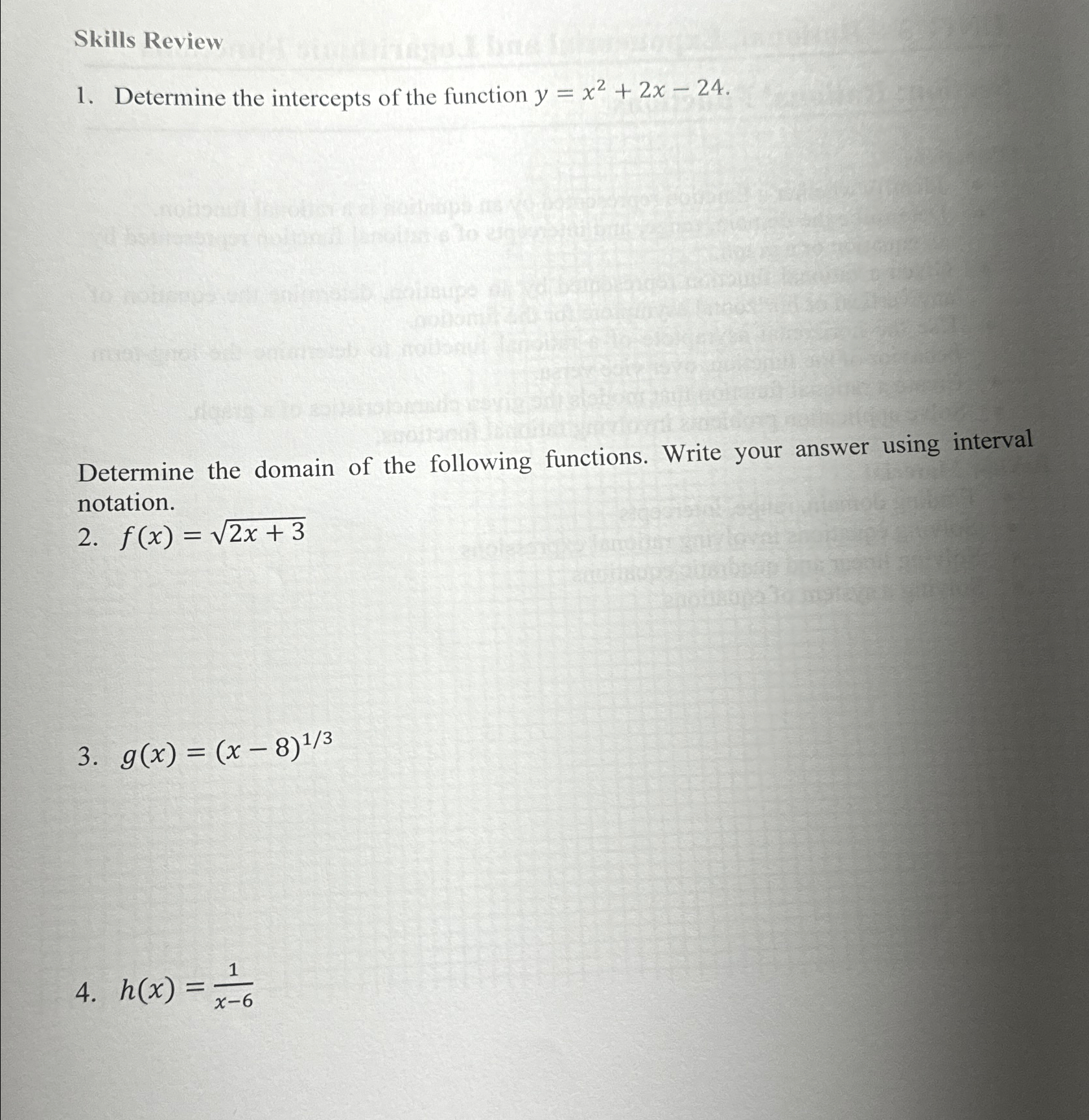 Solved Skills ReviewDetermine the intercepts of the function | Chegg.com