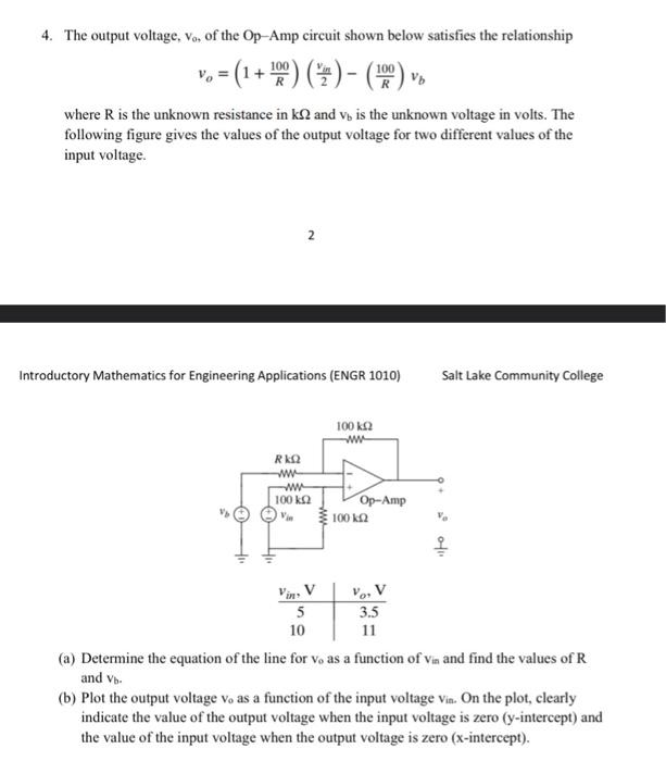 Solved 4. The output voltage, v0, of the Op-Amp circuit | Chegg.com