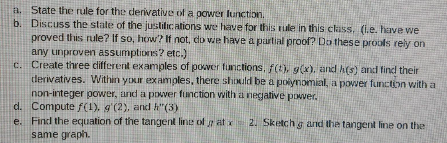 Solved a. State the rule for the derivative of a power | Chegg.com