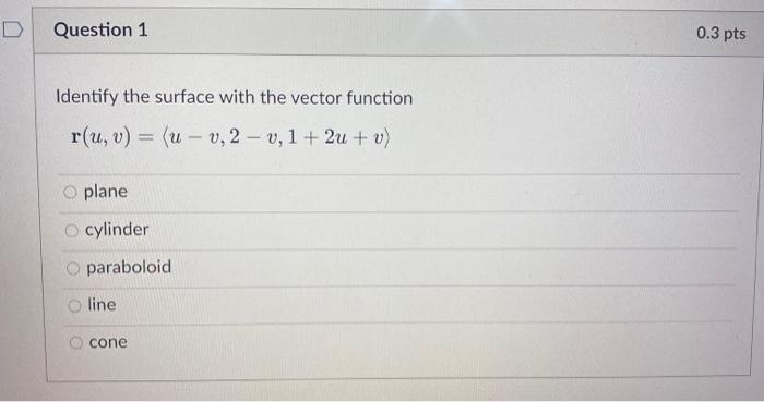 Solved D Question 1 0.3 pts Identify the surface with the | Chegg.com