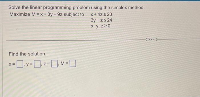 Solved Solve the linear programming problem using the | Chegg.com