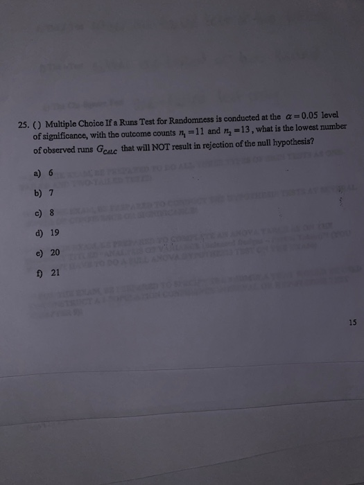 Solved 25. () Multiple Choice If a Runs Test for Randomness | Chegg.com