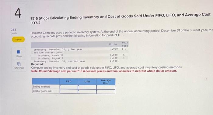 Solved E7.5 (Algo) Calculating Ending Inventory and Cost of | Chegg.com