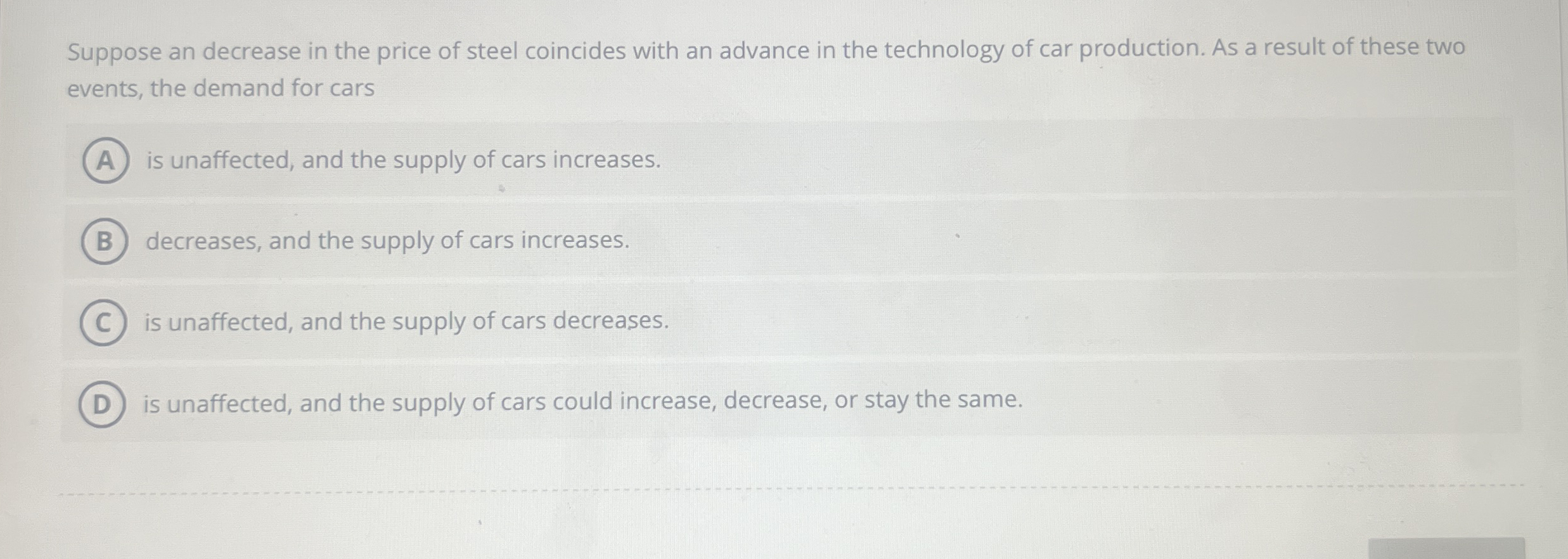 Solved Suppose an decrease in the price of steel coincides | Chegg.com