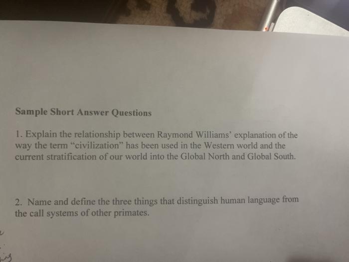 Solved Sample Short Answer Questions 1. Explain the | Chegg.com