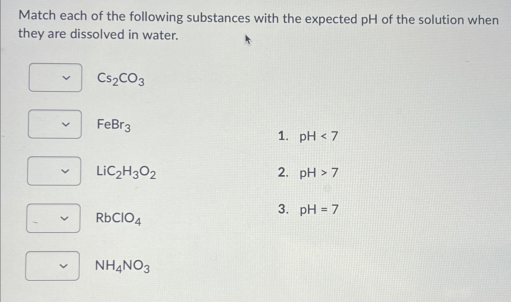 Solved Match each of the following substances with the | Chegg.com