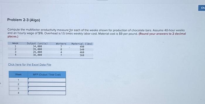Solved S Problem 2-3 (Algo) Compute the multifactor | Chegg.com