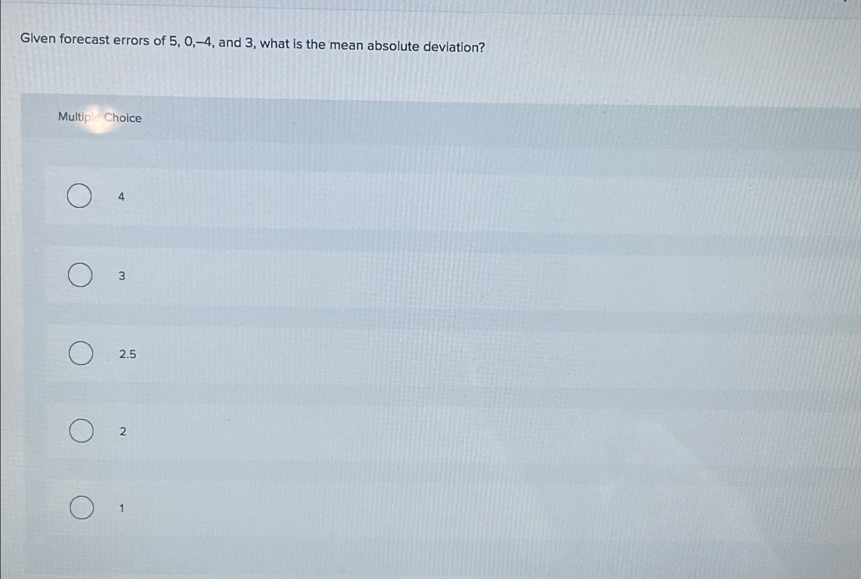 Solved Given forecast errors of 5,0,-4, ﻿and 3 , ﻿what is | Chegg.com