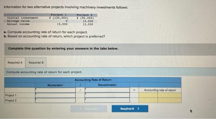 Solved Information for two alternative projects involving | Chegg.com