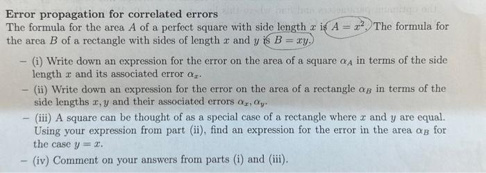 Solved Error Propagation For Correlated Errors The Formula 3854