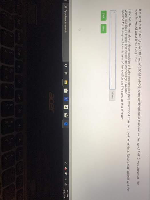 Solved If 50.0 mL of 0.88 M H2O2 and 10.0 mL of 0.50 M | Chegg.com