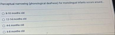 Solved Perceptual narrowing (phonological deafness) ﻿for | Chegg.com