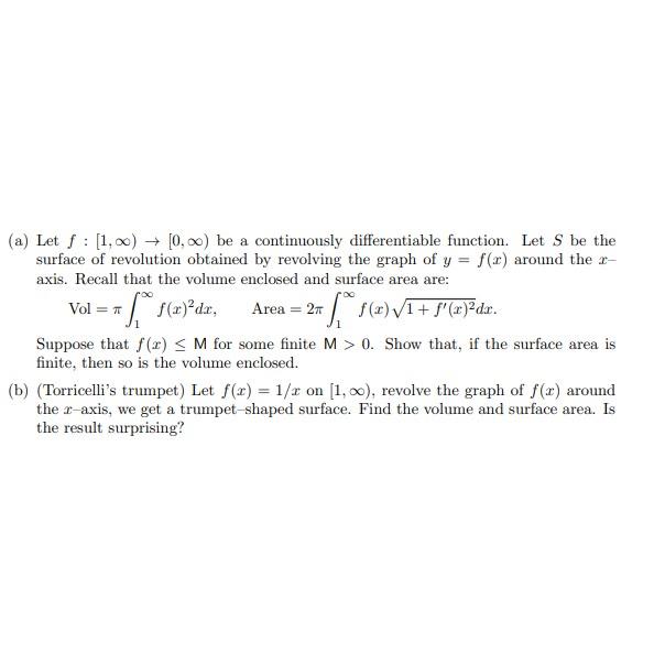 Solved Cal3(a) ﻿Let f:[1,∞)→[0,∞) ﻿be a continuously | Chegg.com