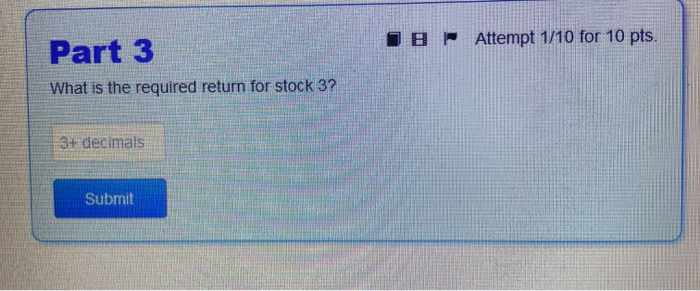 Solved Intro The table below shows information for 3 stocks. | Chegg.com