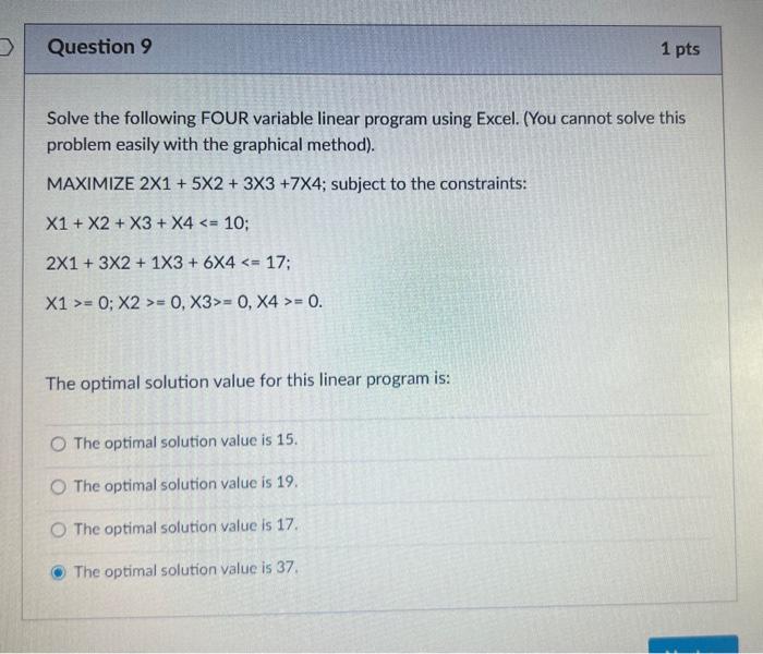Solved Solve the following FOUR variable linear program | Chegg.com