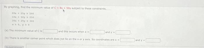 Solved By grephing, find the minimum value of C−8x+50y | Chegg.com