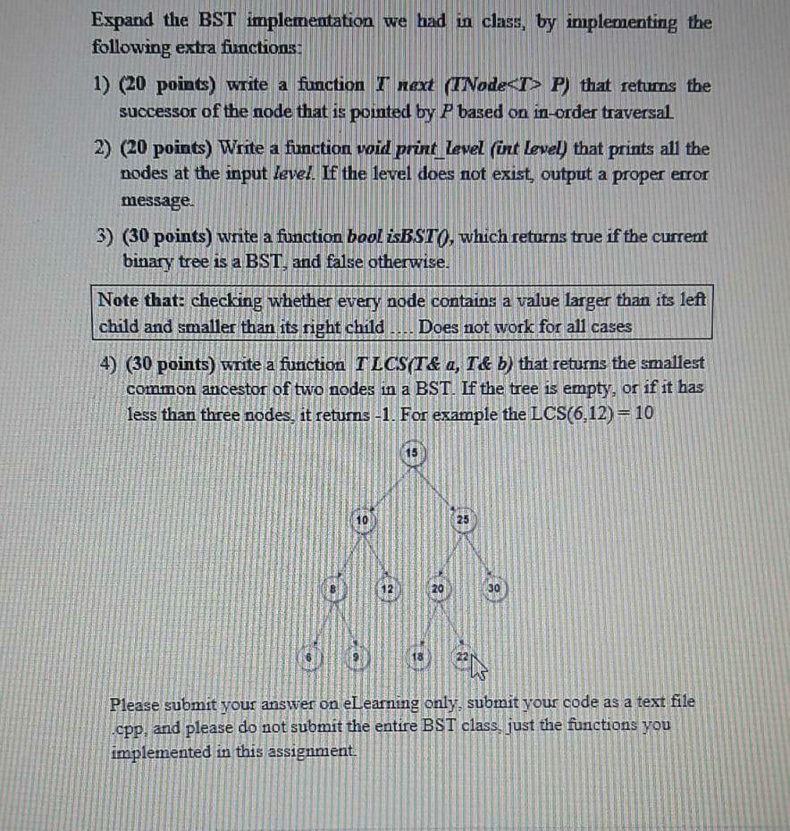 Solved Expand The Bst Implementation We Had In Class By
