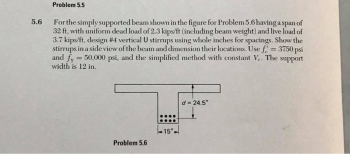 Solved Problem 5.5 5.6 For the simply supported beam shown | Chegg.com
