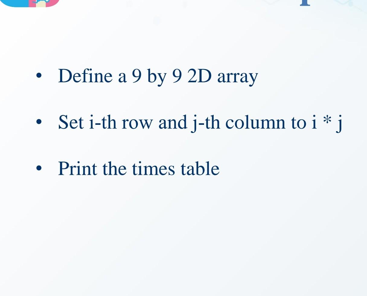 Solved Define a 9 by 9 2D array Set i-th row and j-th column | Chegg.com