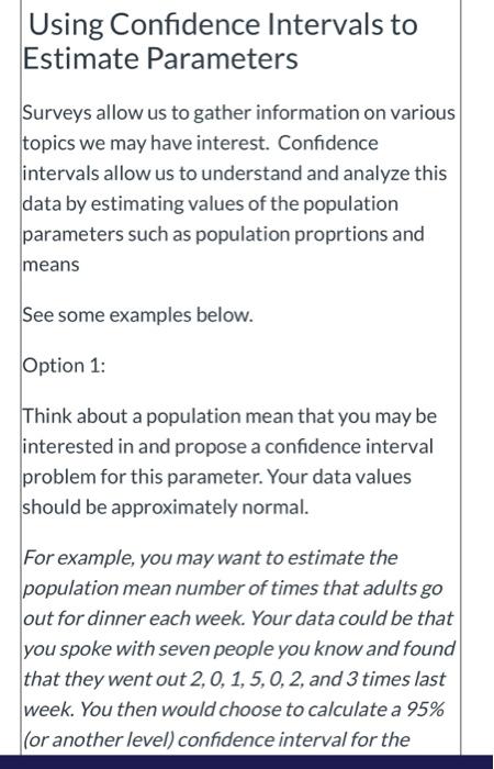 Solved Using Confidence Intervals to Estimate Parameters | Chegg.com