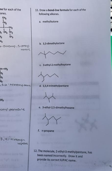 Solved 11. Draw a bond-line formula for each of the | Chegg.com