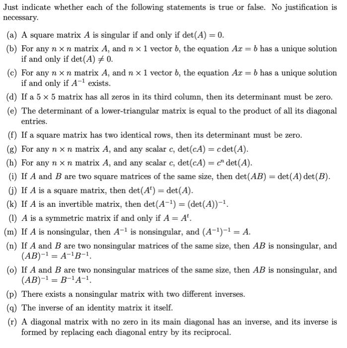 Solved indicate whether each of the following statements is | Chegg.com