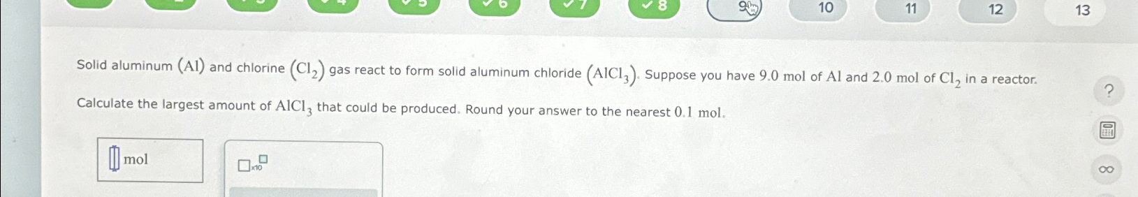 Solved Solid aluminum (Al) ﻿and chlorine (Cl2) ﻿gas react to | Chegg.com