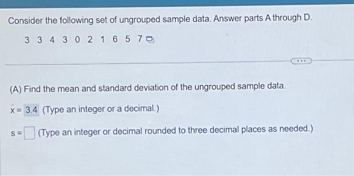 Solved Consider the following set of ungrouped sample data. | Chegg.com