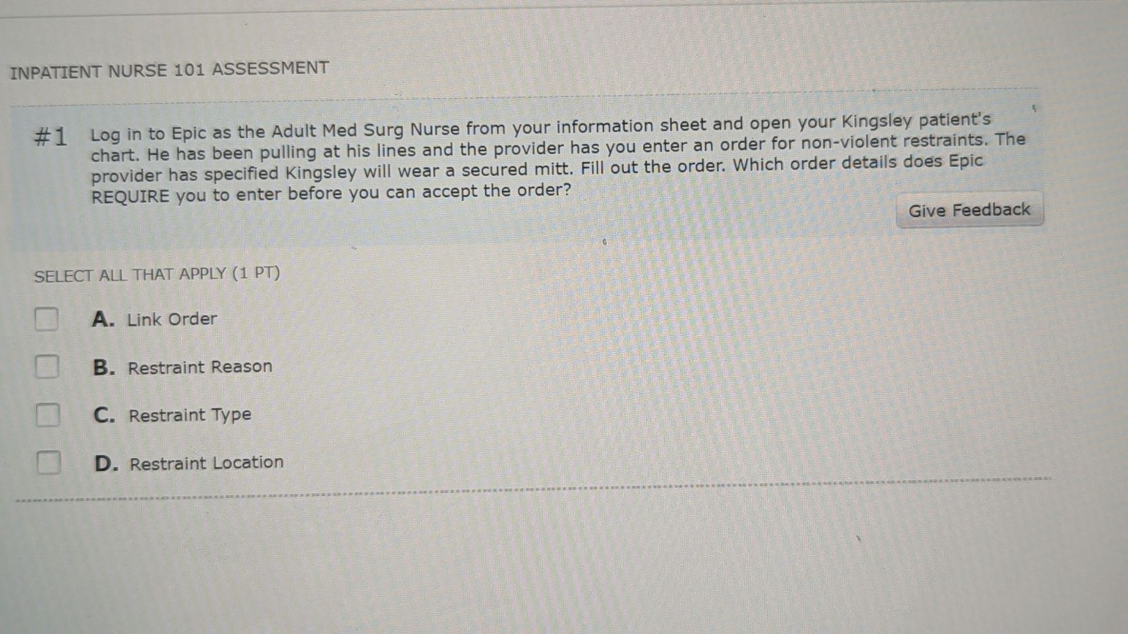 Solved INPATIENT NURSE 101 ﻿ASSESSMENT#1 ﻿Log in to Epic as | Chegg.com