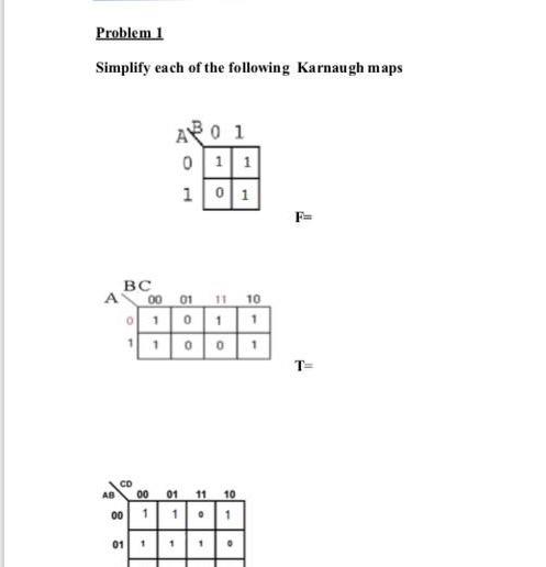 Solved Problem 1 Simplify each of the following Karnaugh | Chegg.com