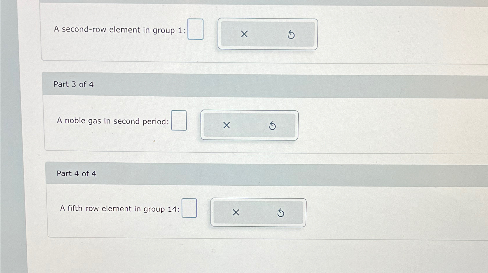 Solved A second-row element in group 1:Part 3 ﻿of 4A noble | Chegg.com