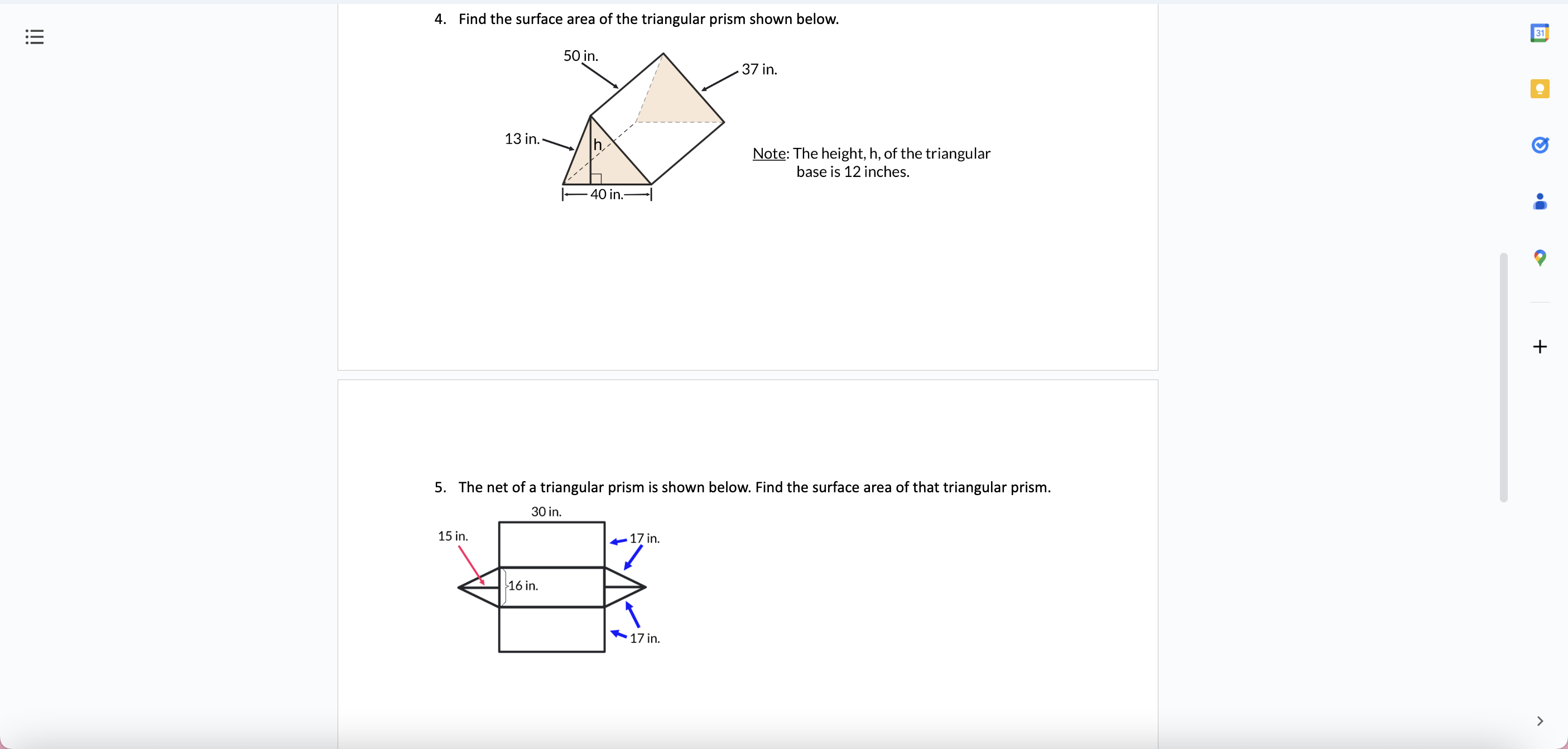 Solved Find the surface area of the triangular prism shown | Chegg.com