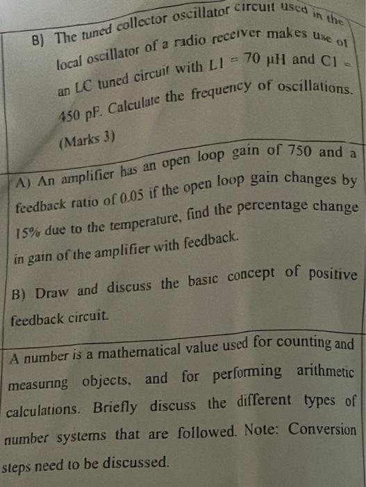 Solved B) The tuned collector oscillator circuit used in the | Chegg.com