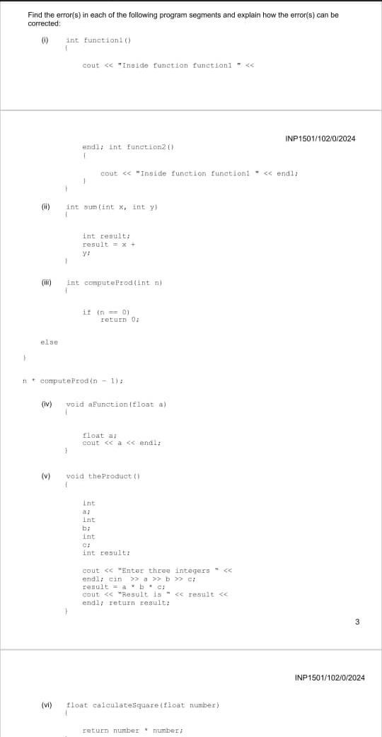 Solved Find the error(s) ﻿in each of the following program | Chegg.com