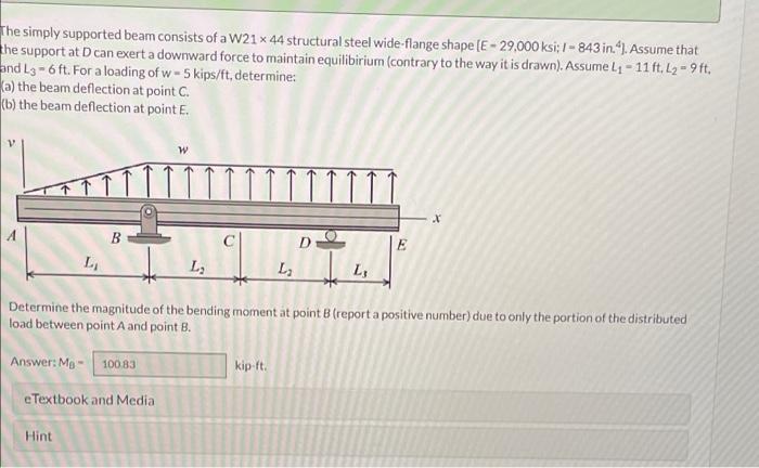 Solved The simply supported beam consists of a W21 x 44 | Chegg.com