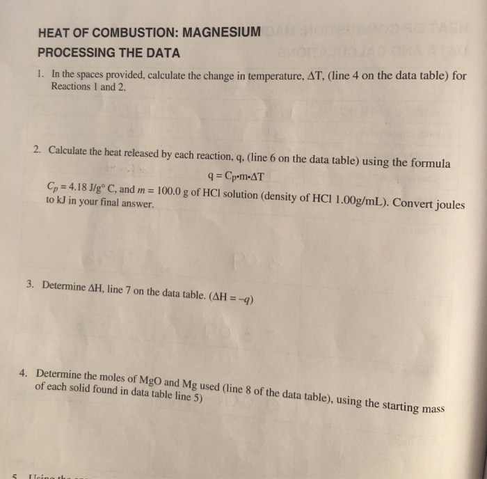 DATA AND CALCULATIONS Reaction 1 (Mgo) Reaction 2 | Chegg.com