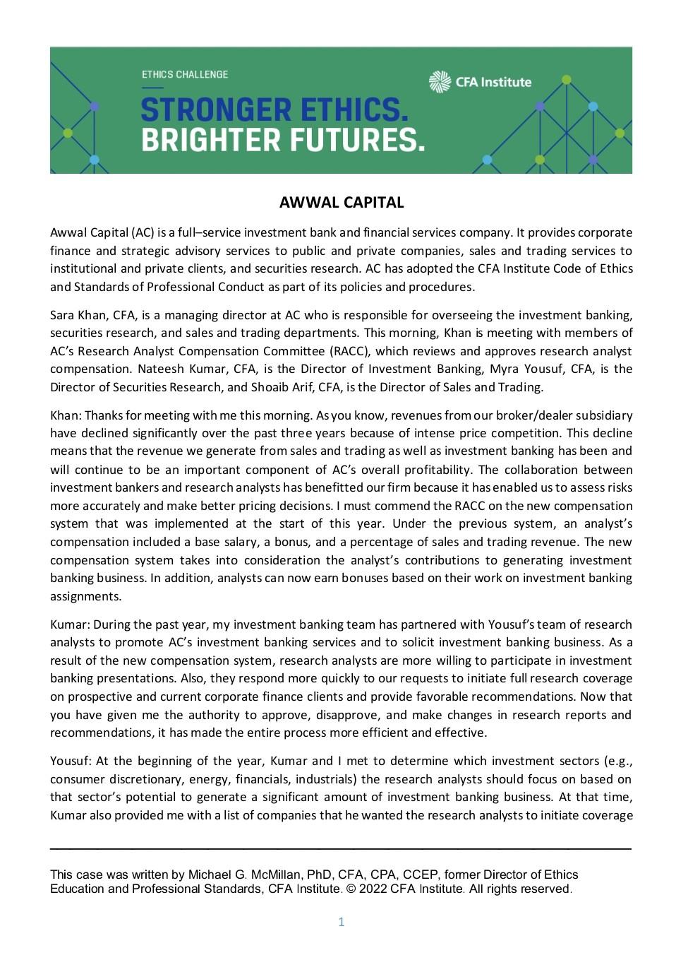 Solved AWWAL CAPITAL Awwal Capital (AC) is a full-service | Chegg.com