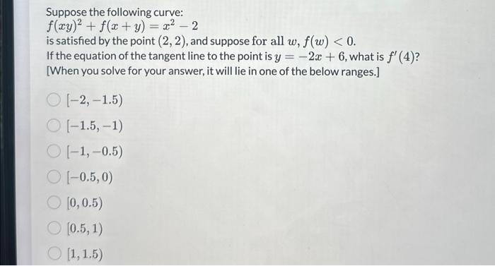 Solved Suppose the following curve: f(xy)2+f(x+y)=x2−2 is | Chegg.com