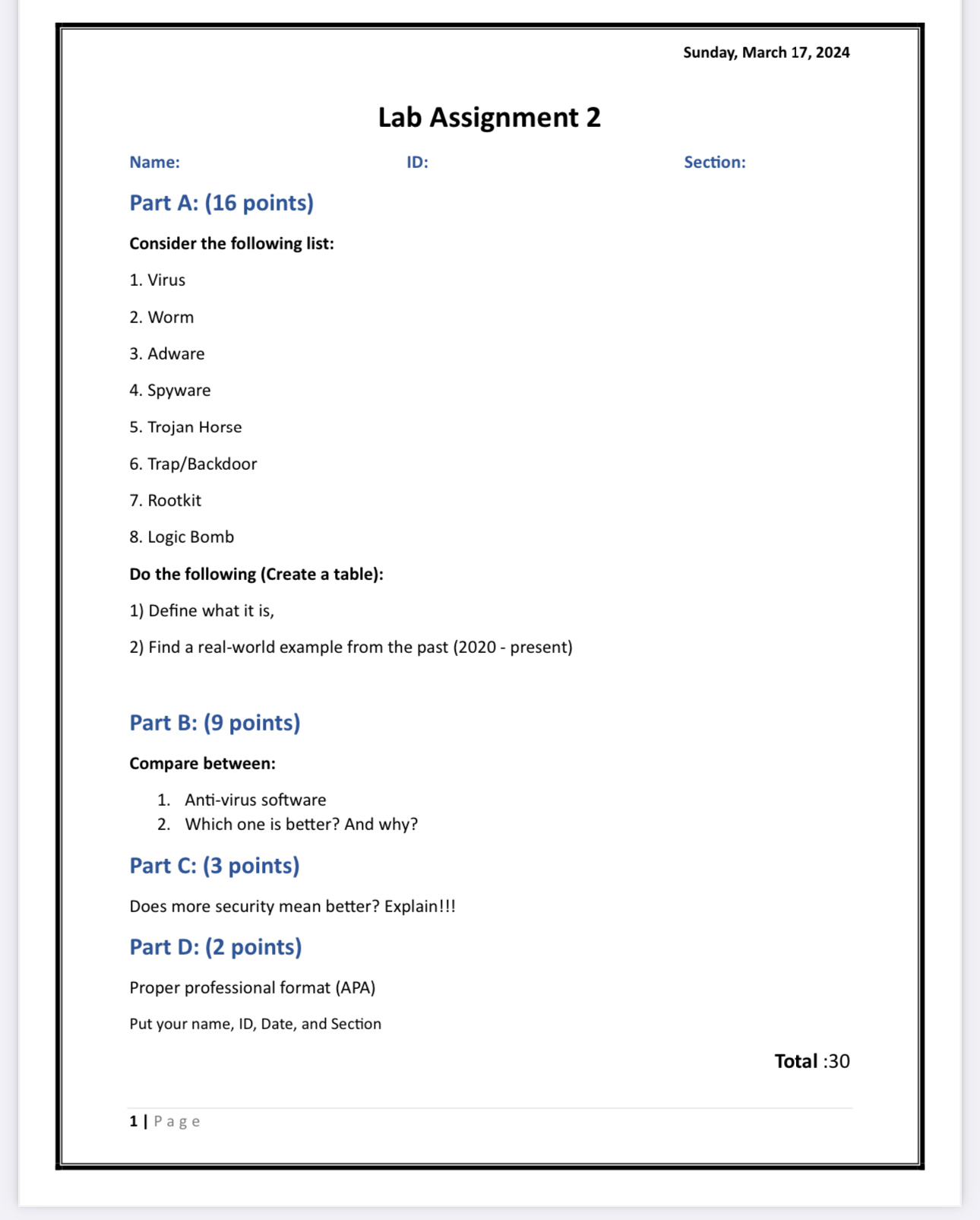 Solved Sunday, March 17, 2024Lab Assignment | Chegg.com