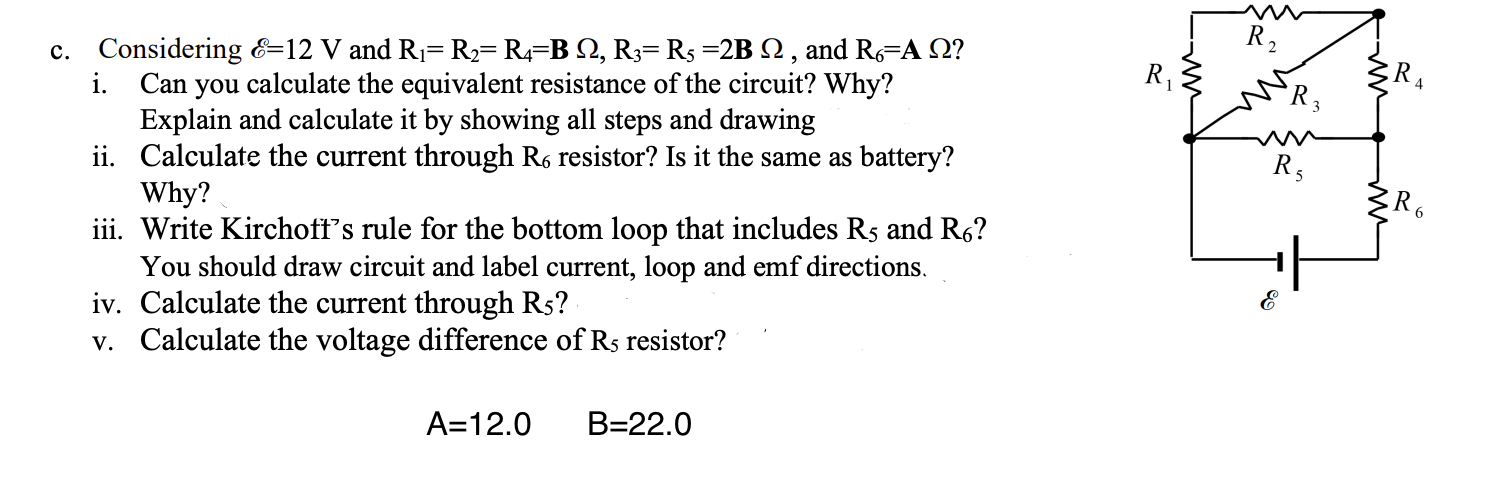 Solved c. ﻿Considering E=12V ﻿and R1=R2=R4=BΩ,R3=R5=2BΩ, | Chegg.com