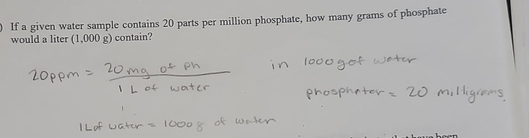 Solved If a given water sample contains 20 parts per million | Chegg.com