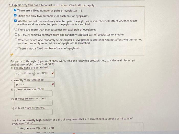 Solved c) Explain why this has a binomial distribution. | Chegg.com