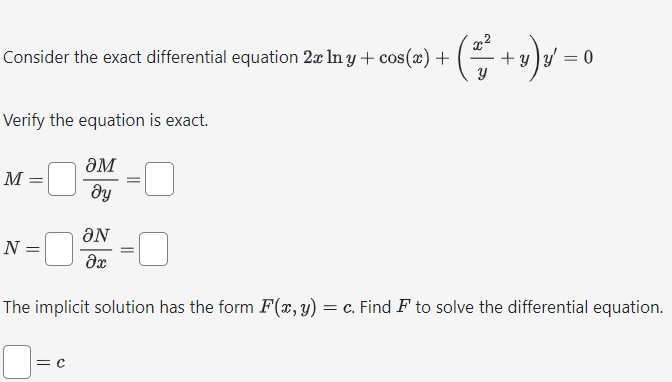 Solved Consider the exact differential equation | Chegg.com