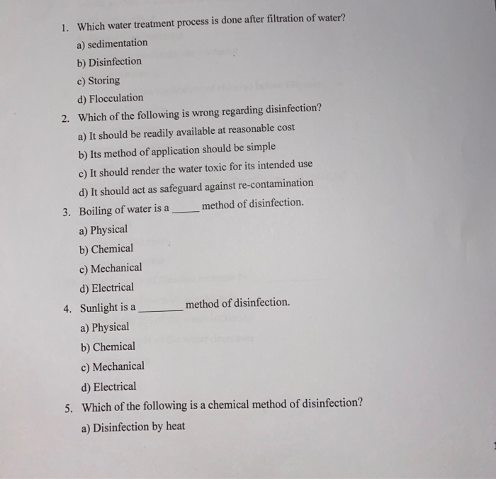 Solved 1. Which water treatment process is done after | Chegg.com