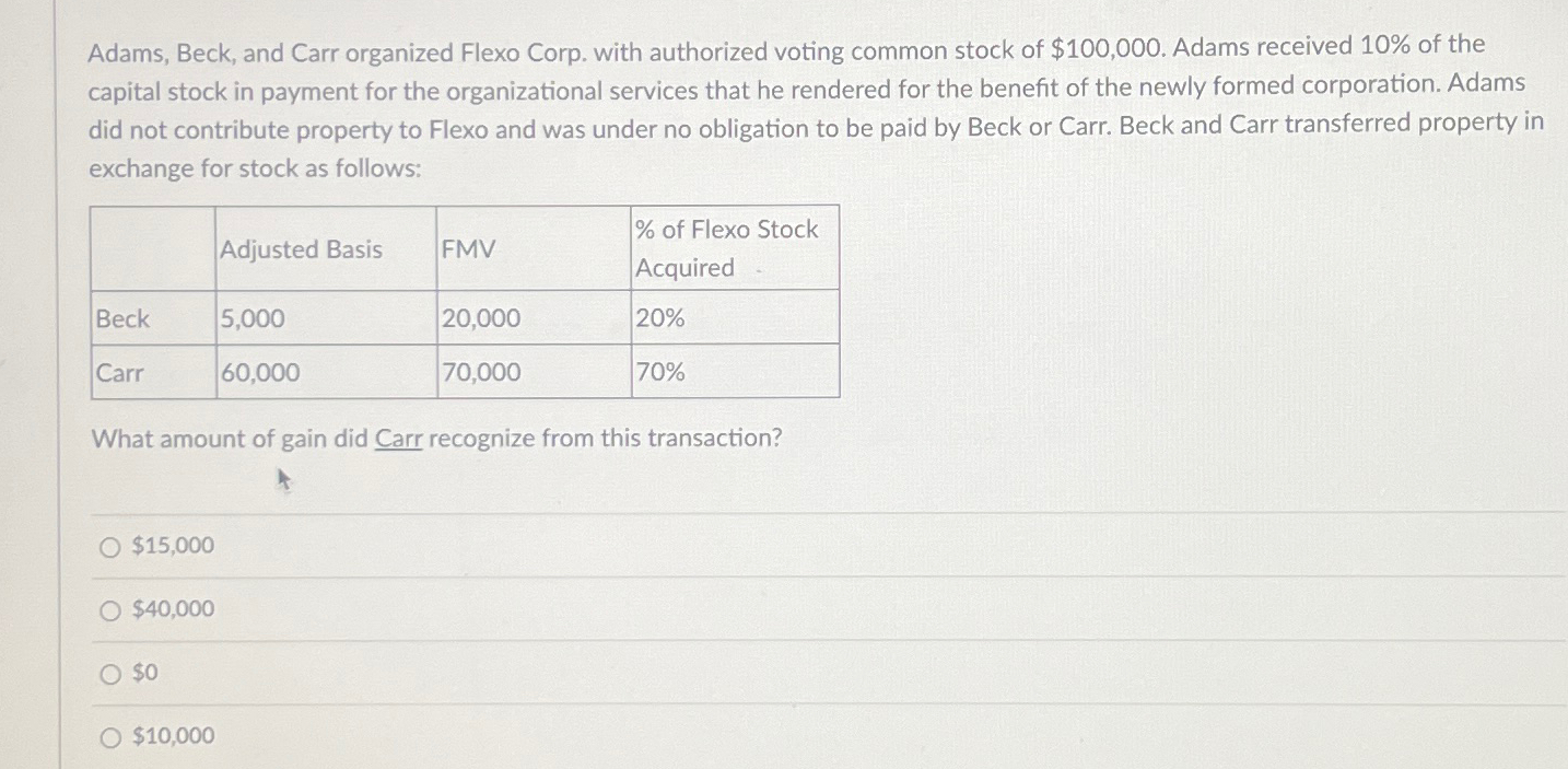 Solved What does this mean...Adams, Beck, and Carr organized | Chegg.com