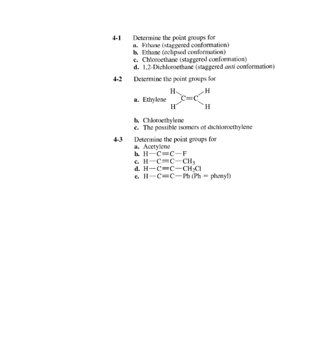 Solved 4-1 Determine the point groups for a. Ethane | Chegg.com